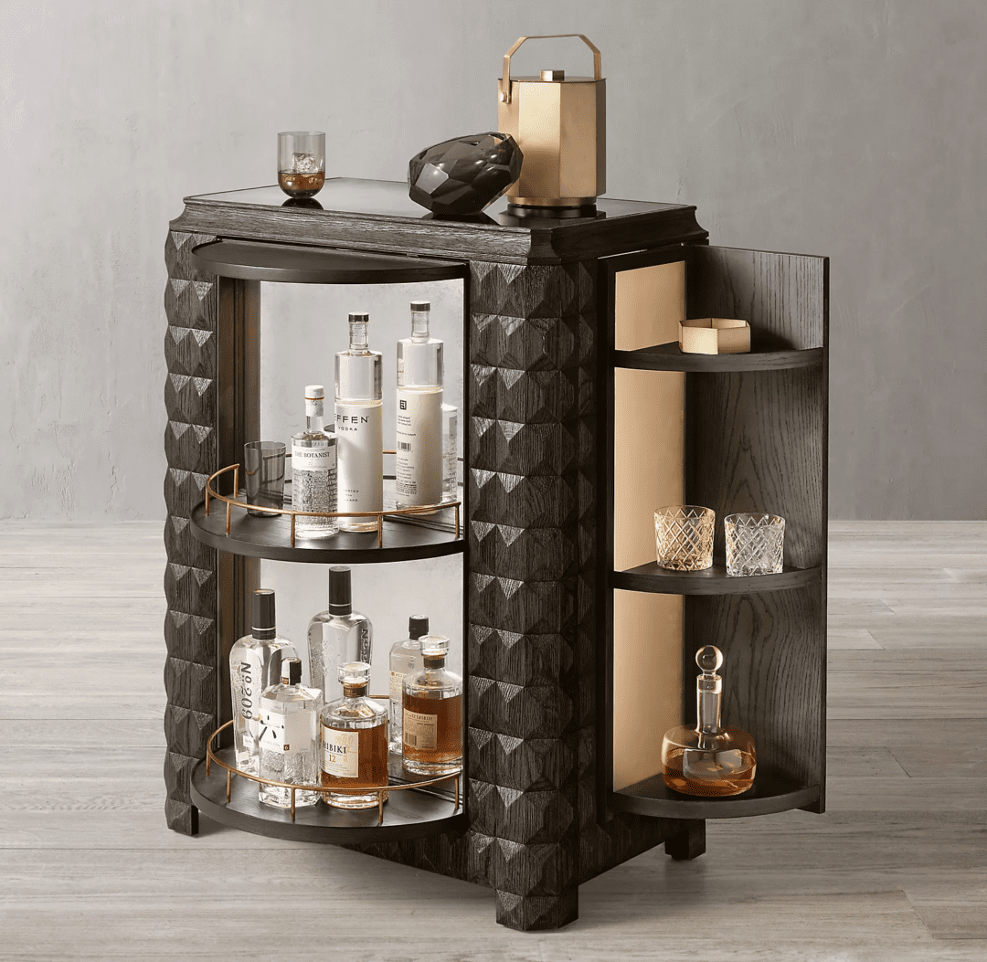 RH Geometric Oak Bar Cabinet - Flawless Crowns